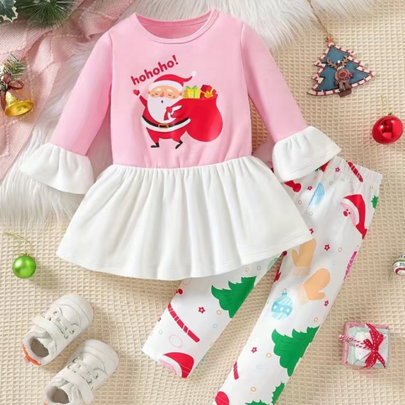 Matching Sets | Sweet Two Piece Pink And White Christmas Santa Claus ...